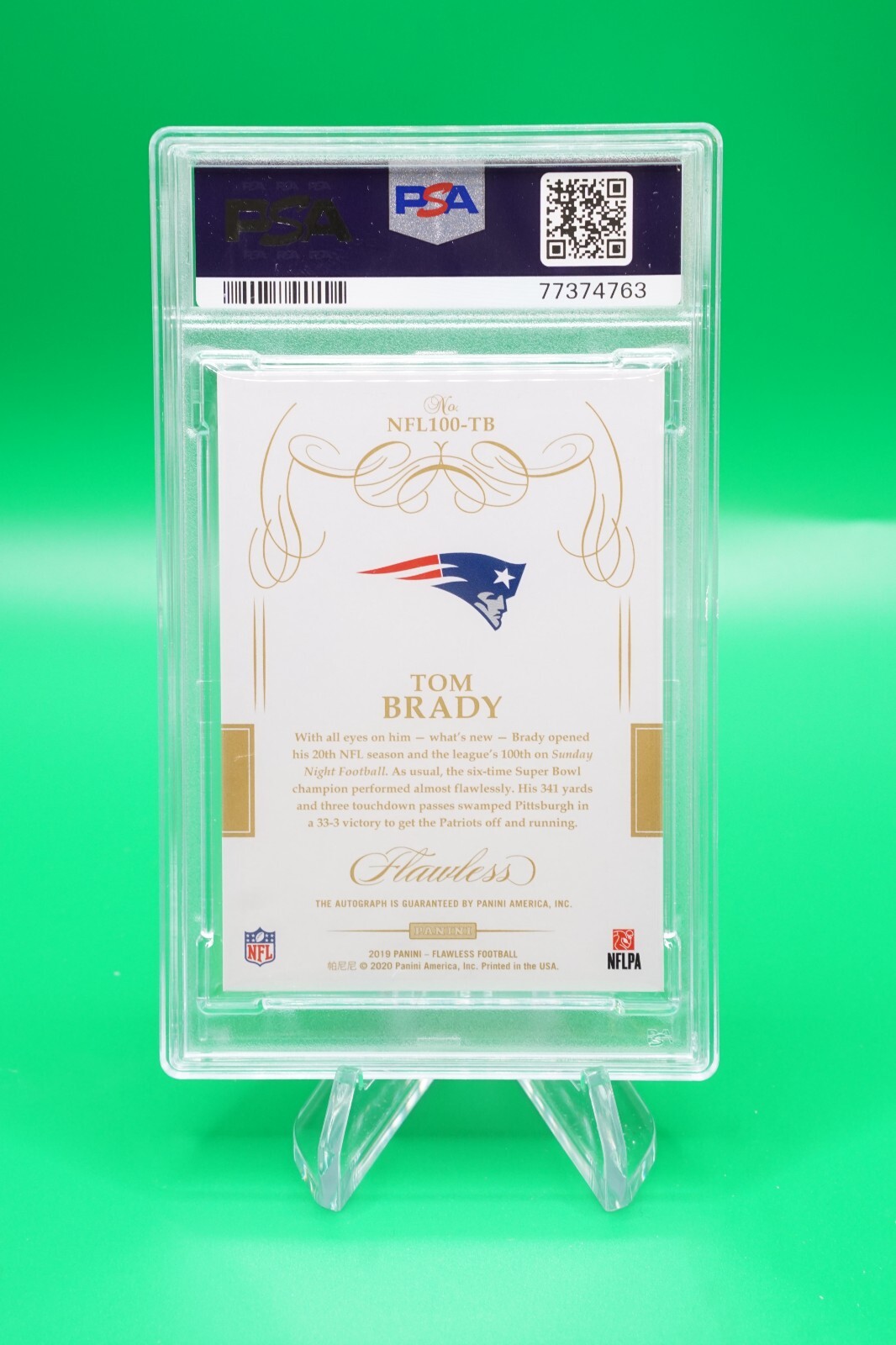 2019 Flawless NFL 100 Auto Platinum TRUE 1/1 Tom Brady Auto PSA 8/10 ...