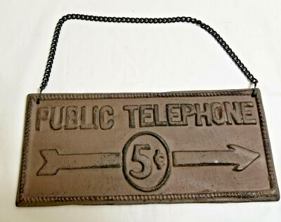 Cast Iron Metal Public Telephone Sign Outdoor/Indoor Wall Hanging Decor ...