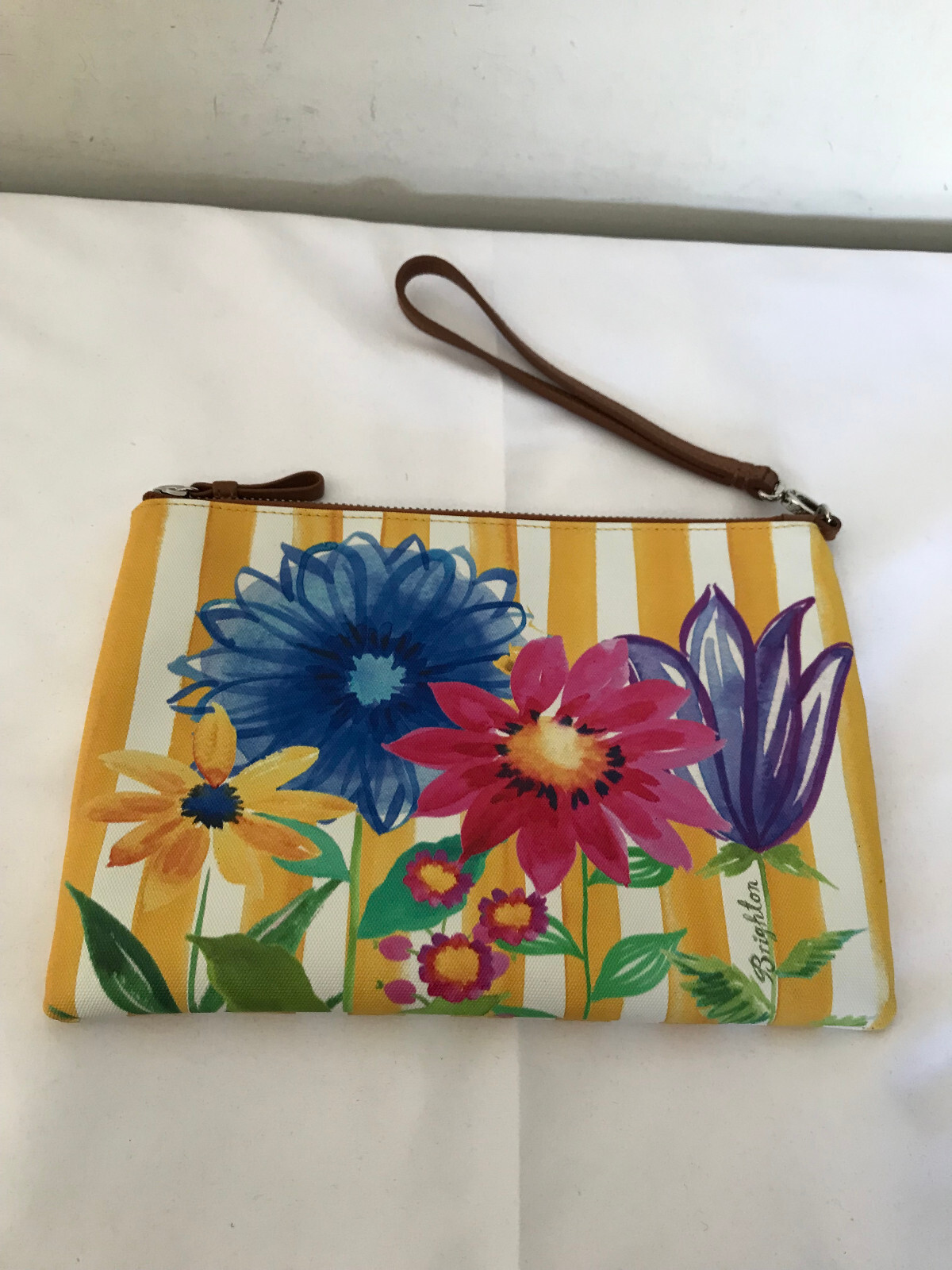 Brighton Violet Floral Coated Canvas Wristlet Blue Yellow Pink Green ...