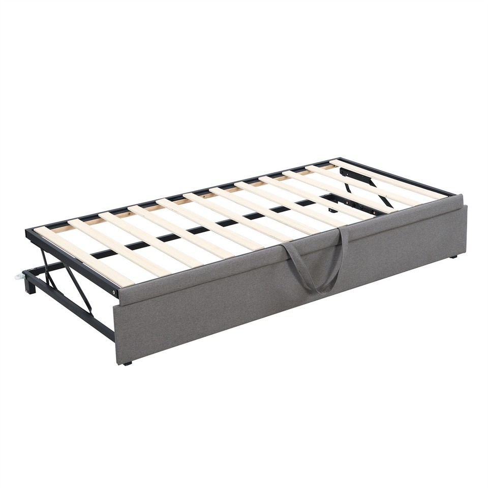 Daybed Linen Upholstered Bed 3ft Single Bed Frame with Trundle Bed ...