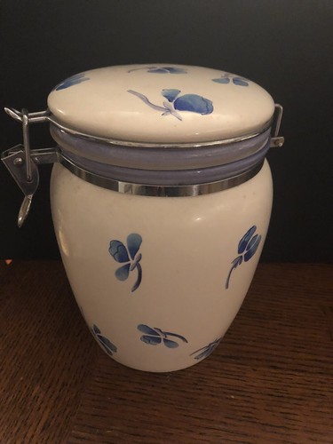 Inspirado Seattle Stonelite Canister Cookie Jar with Blue Flowers on ...