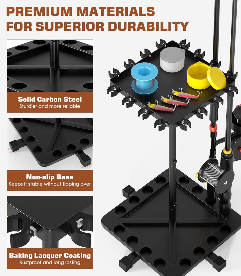 360° Rotating Fishing Rod Holder - Metal Rack for 16 Rods & Gear ...
