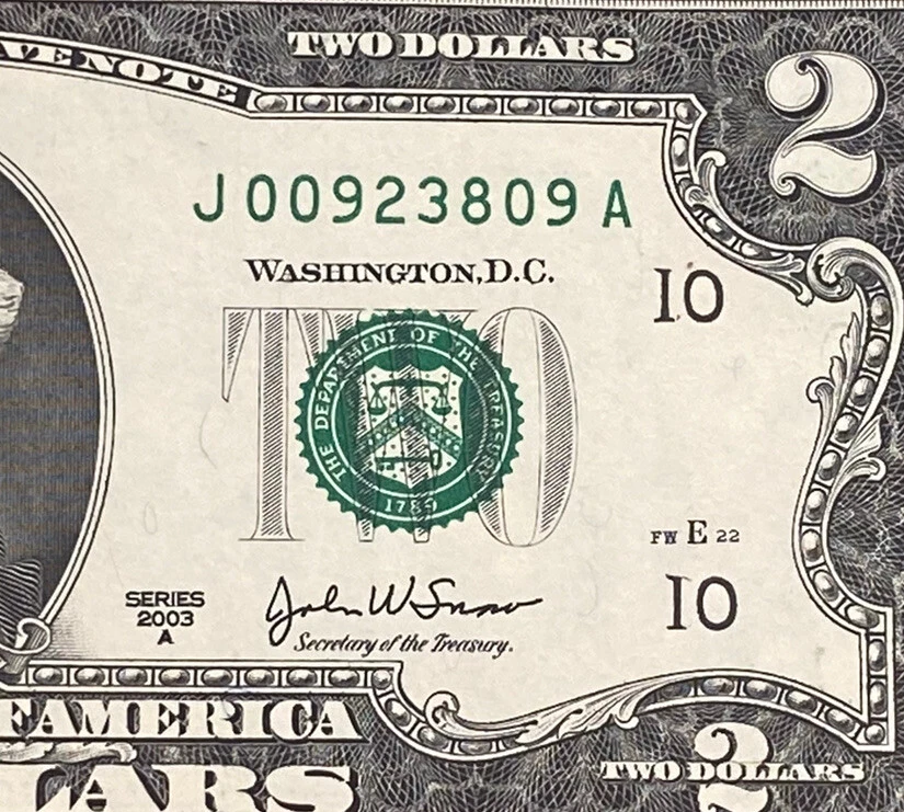 Two Dollar Bill Front And Back