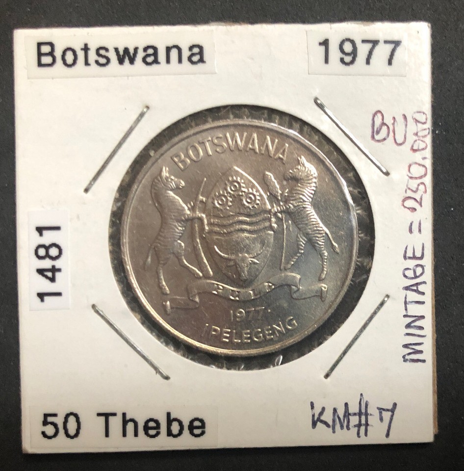 1977 Botswana 50 Thebe BRILLIANT UNCIRCULATED Coin-KM#7-Mintage=250,000 ...