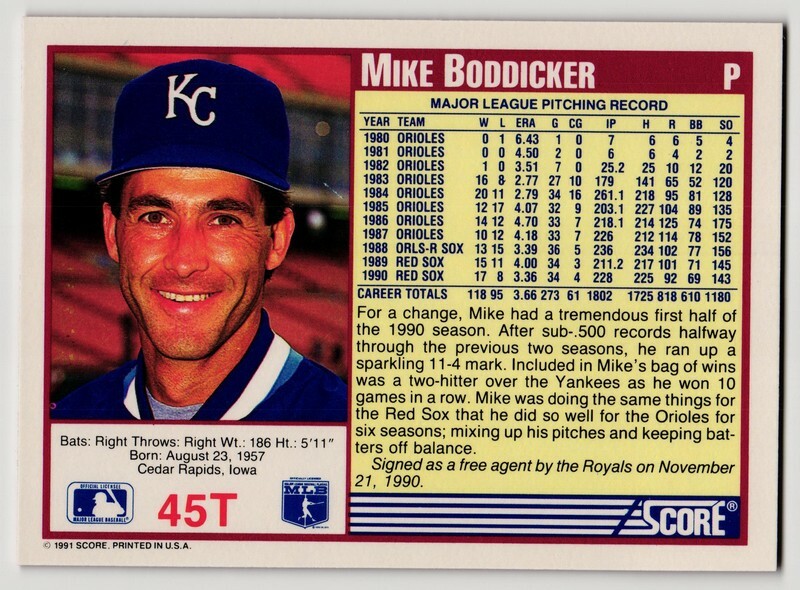 1991 Score Rookie/Traded #45T Mike Boddicker | eBay