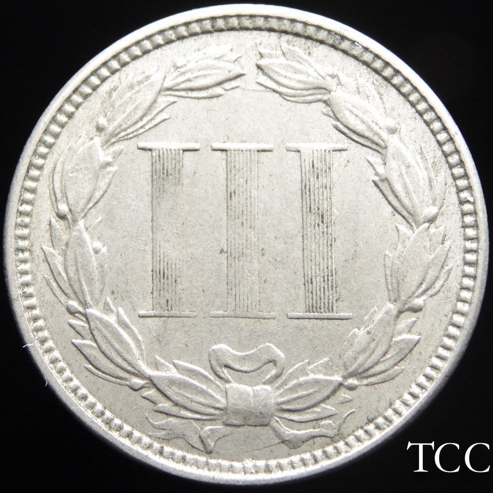 1873 OPEN 3 THREE CENT NICKEL ~ EXCELLENT ORIGINAL 3c COIN ~ FREE ...