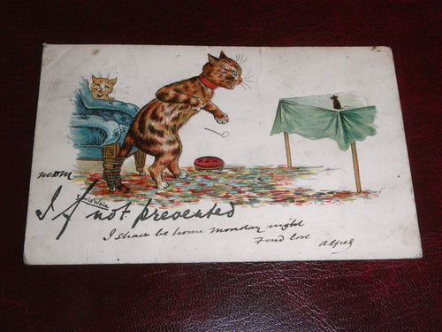 ORIGINAL LOUIS WAIN SIGNED ANTHROPOMORPHIC CAT POSTCARD - NOT PREVENTED ...