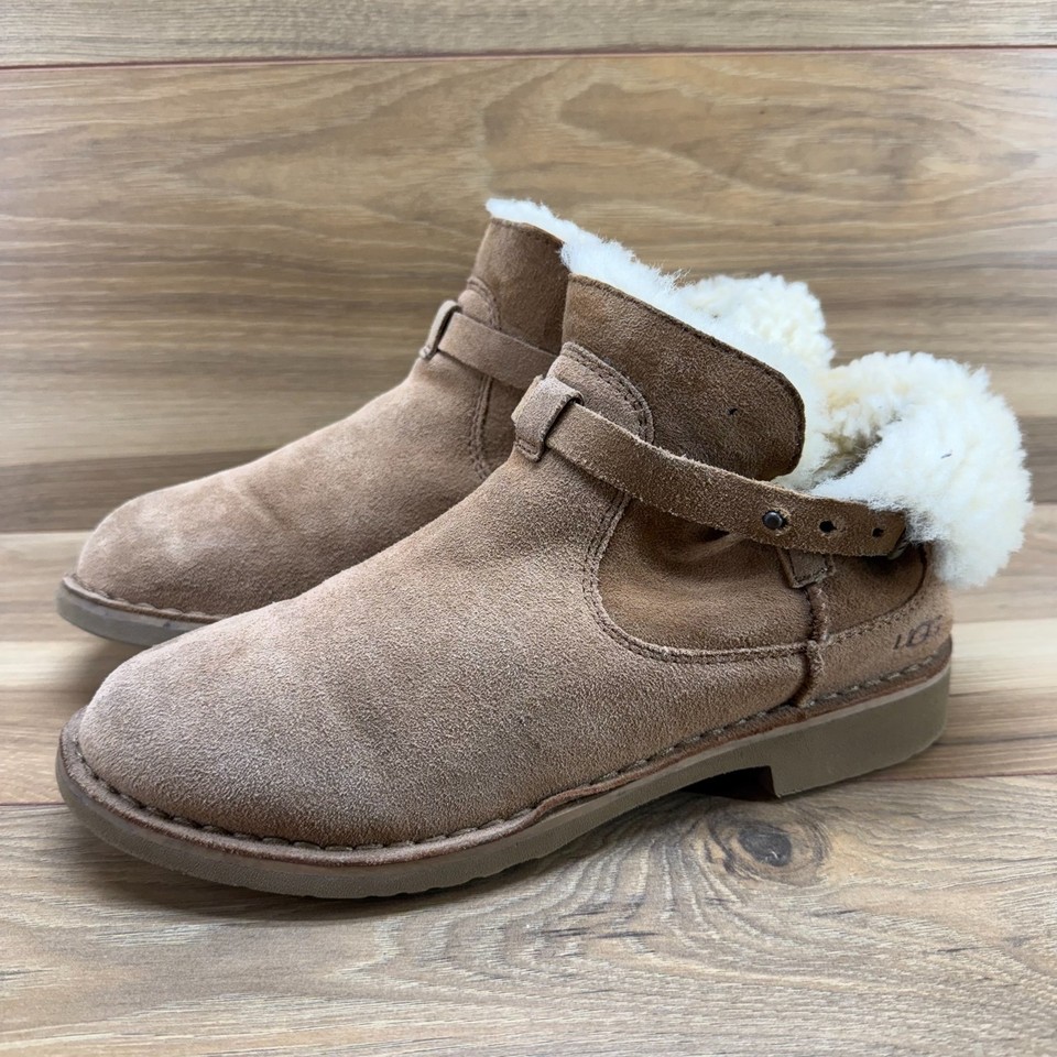 UGG Elisa Ankle Boots Womens 8.5 Chestnut Suede Shearling Fur Lined | eBay