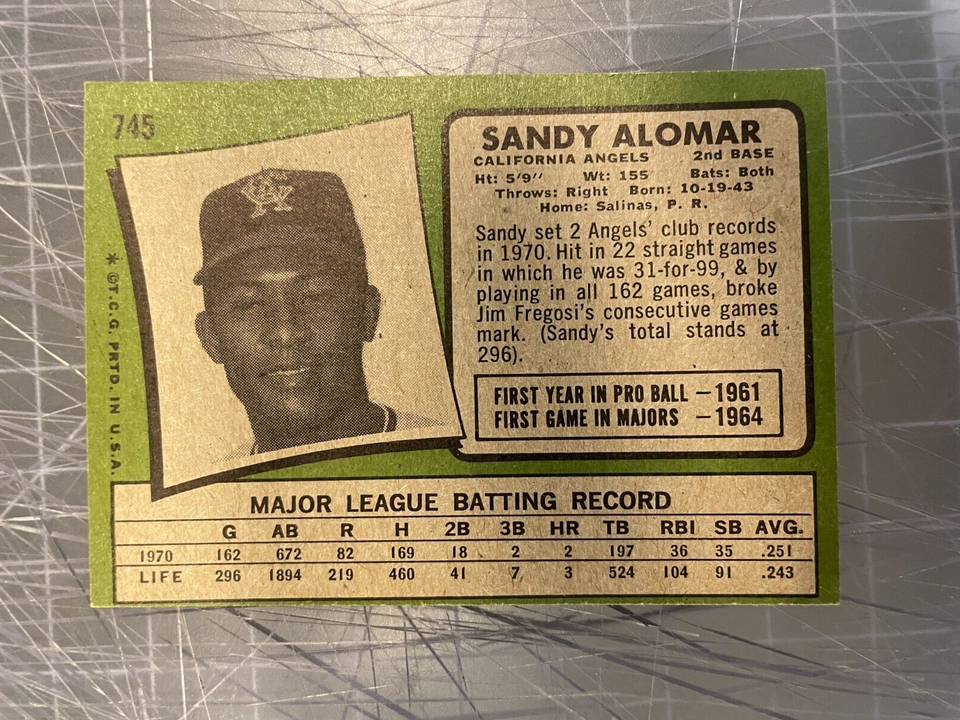1971 TOPPS #743 SANDY ALOMAR CALIFORNIA ANGELS HIGH # BASEBALL CARD NM ...