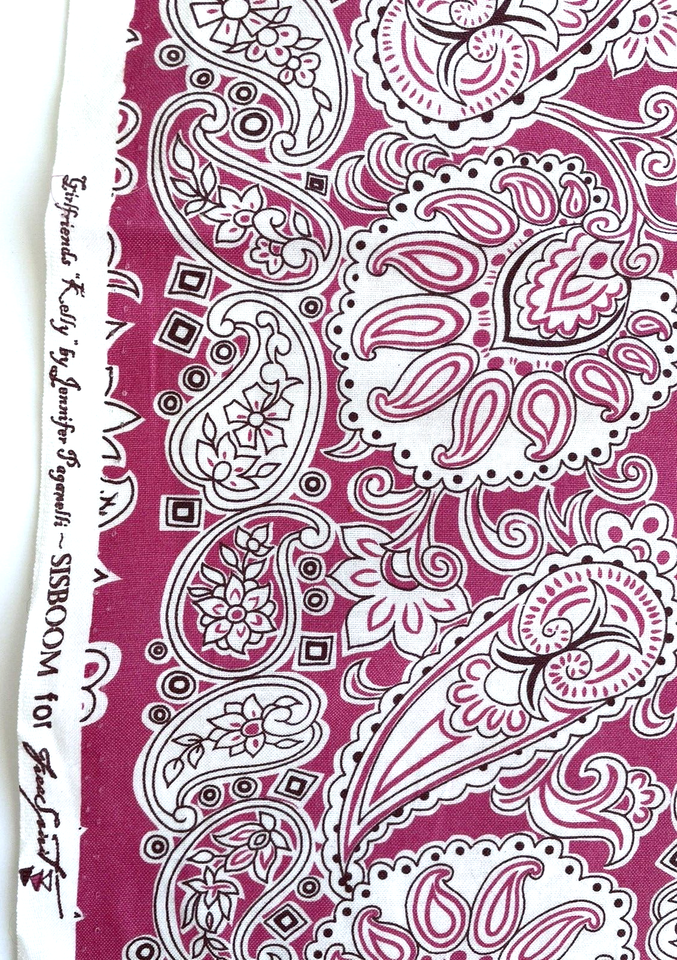 RARE OOP Jennifer Paganelli Kelly Paisley Stripe Fabric Pink 3/4 Yard ...