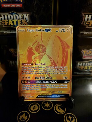 Pokemon TCG Tapu Koko GX SV93/SV94 Hidden Fates Secret Rare Gold Fresh ...
