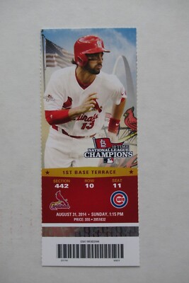 ST. LOUIS CARDINALS VS CUBS 8/31/2014 FULL TICKET ~ HOLLIDAY/WONG ...