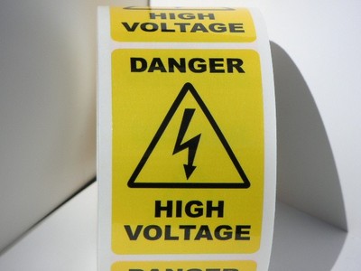 DANGER HIGH VOLTAGE 2x3 yellow/black Warning Stickers Labels 100/rl | eBay