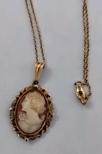 10k BDA Gold Cameo Necklace Pendant with Gold 16" BDA Chain - Vintage ...
