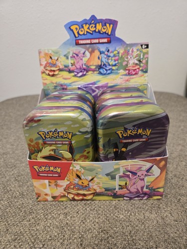 EMPTY Pokemon Prismatic Evolutions Mini Tins Complete Display With COIN ...