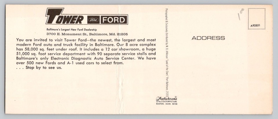 Tower Ford Dealer Dealership Baltimore Maryland c1970s UNP Panoramic ...