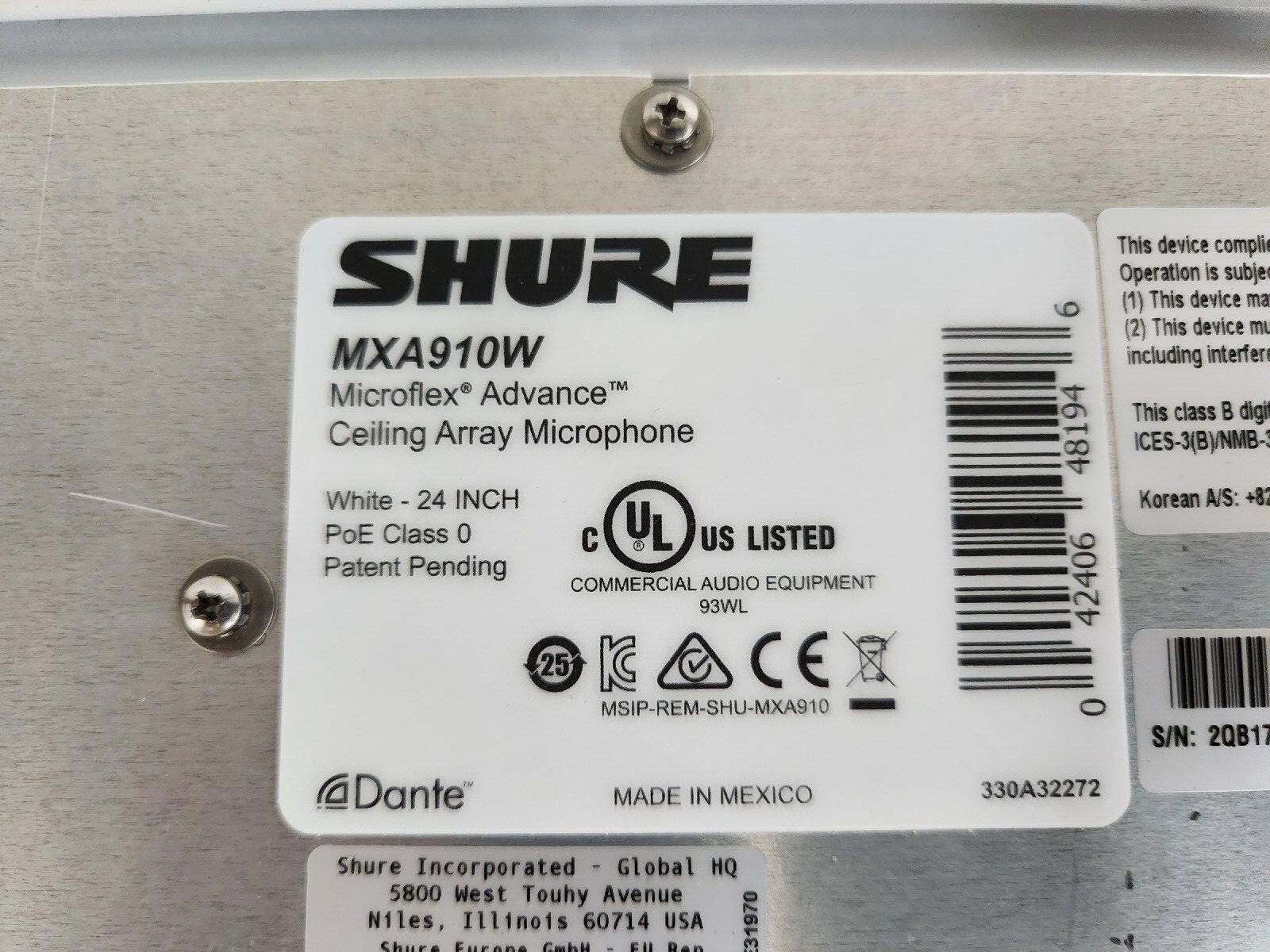 Shure Dante Ceiling Microphone | Shelly Lighting