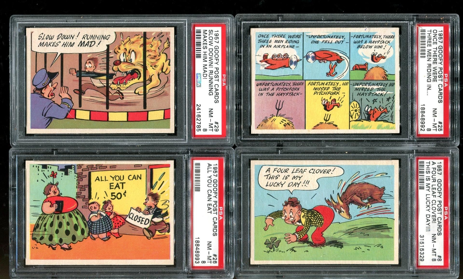 1957 TOPPS GOOFY POST CARD 4 CARD PSA 8 LOT #8, 25, 26, 29 | eBay