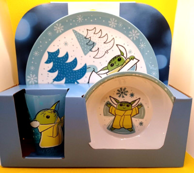 NIB Star Wars Mandalorian Dinnerware Set Grogu Baby Yoda 3 piece set | eBay