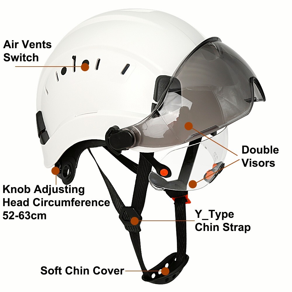 Safety Helmet With Visor Built In Goggles Hard Hat with Earmuff ANSI ...