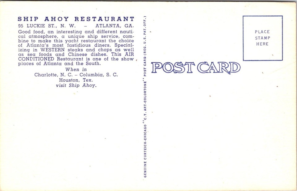 Postcard Ship Ahoy Restaurant Interior Dining Downtown Atlanta Georgia ...