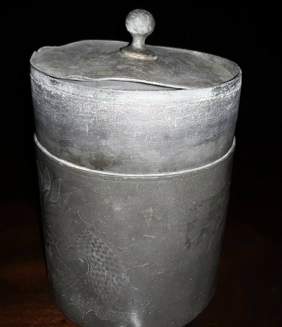Antique Pewter Tea Caddy Engraved Dragon & Birds Kut Hing Swatow ...