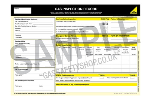 Gas Safe - Gas Inspection Record pad3 | eBay