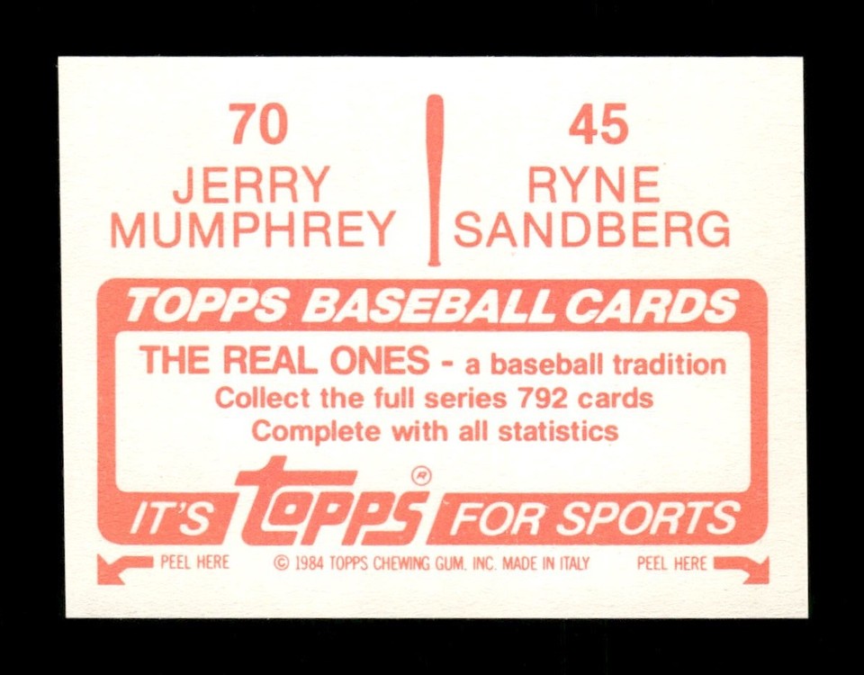 1984 Topps Stickers #45 / 70 Ryne Sandberg / Jerry Mumphrey | eBay