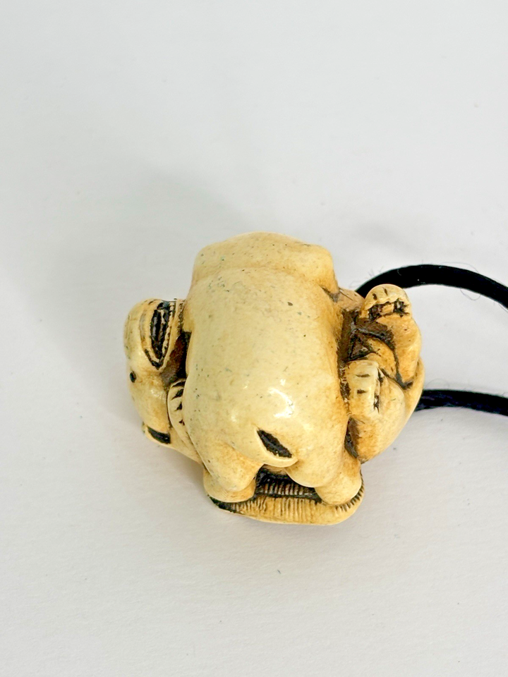 vintage NETSUKE TWO DOG Pendant Necklace on black cord | eBay