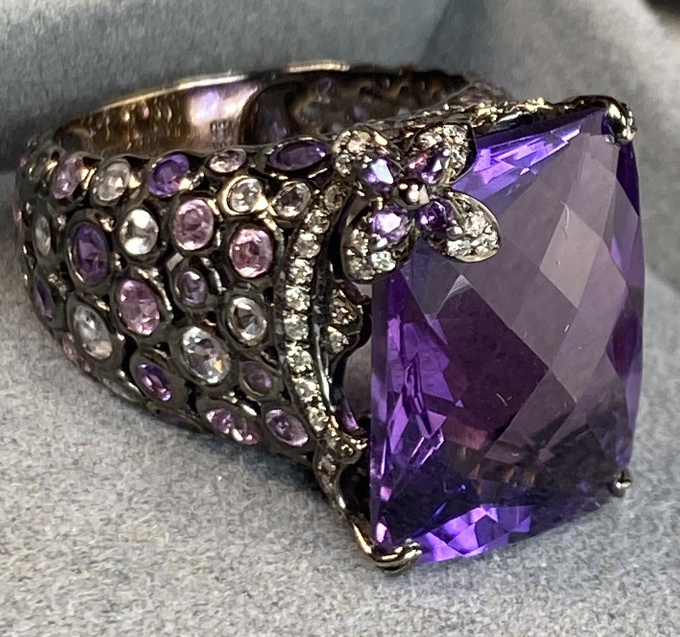 Vintage Diamond Pink Sapphire Ring Estate Fine Jewelry Pre-Owned 18K ...