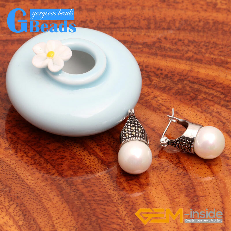 G-Beads Fashion 12mm Round Ball Beads Marcasite Silver Dangle Stud Hoop ...