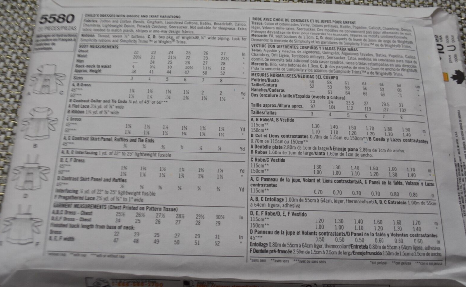 Simplicity 5580 Girls 6 Dresses Made Easy Sewing Pattern Sz 3-8 Uncut ...