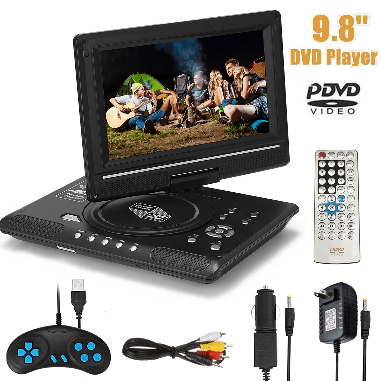 9.8" Portable DVD Player Swivel Screen Rechargeable TV Player Car ...