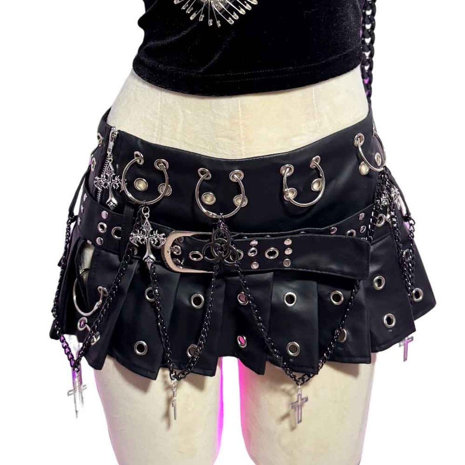 Harajuku Emo Y2K Vegan Leather Cyber E-Girls Punk Rock Gothic Skirts ...