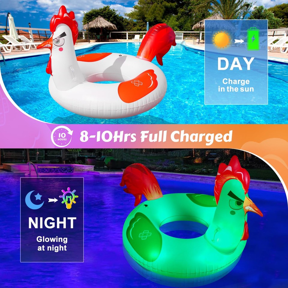 Inflatable Pool Floats with Lights, 63" Chicken Pool Floaties with ...
