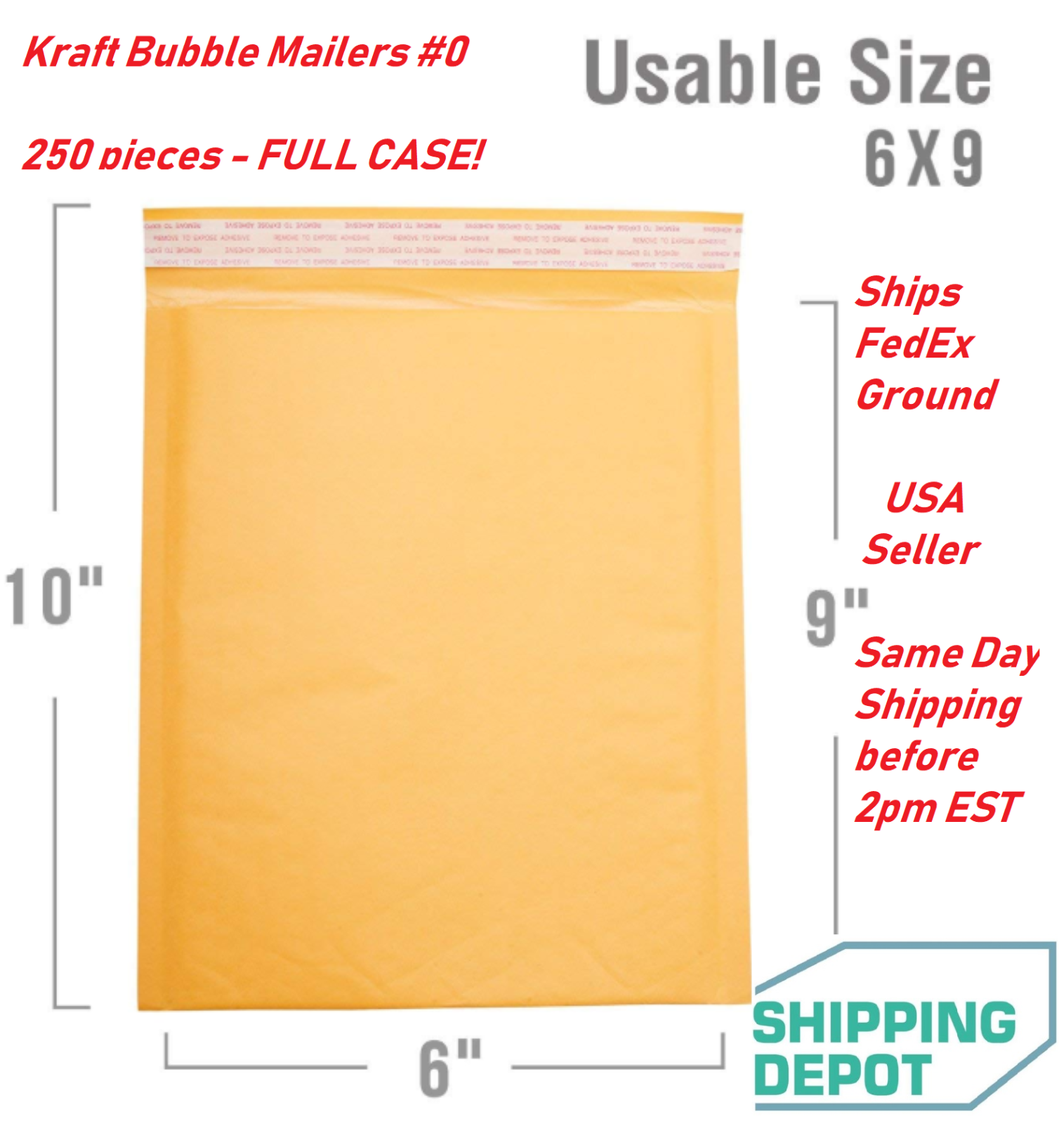 250 #0 6x10 Kraft Bubble Mailers Self Seal Padded Shipping Envelopes 6 ...