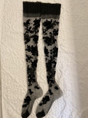 Rare Vintage Hanes Sheer Extravagance Stocking Black with floral ...
