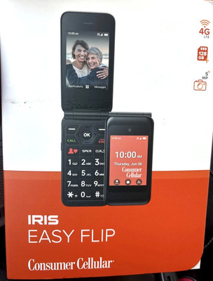 New Sealed - Consumer Cellular Iris Easy Flip 4G LTE Phone 8GB Steel ...