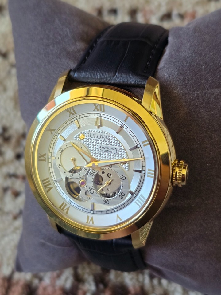 Bulova Automatic Men's Watch Gold Tone White Dial Stainless Steel Watch ...