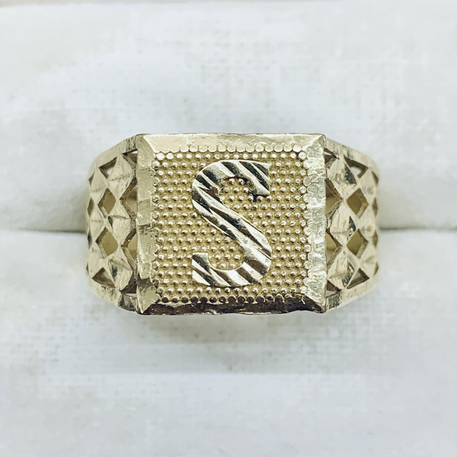 10k Yellow Gold Letter S Initial Diamond Cut Square W… - Gem