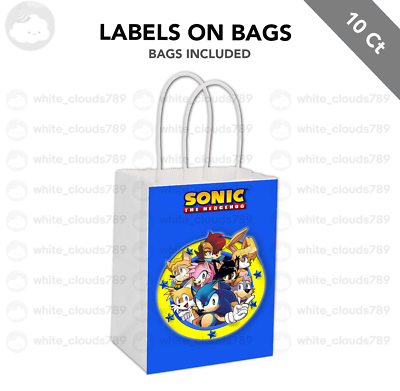 10 Sonic the Hedgehog Label on White Kraft Gift Bag Birthday Party ...
