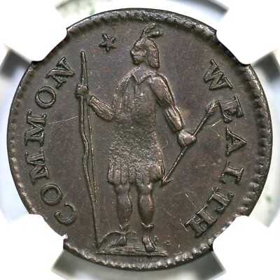 1787 4-B R-5 NGC AU 58 Massachusetts Half Cent Colonial Copper Coin 1 ...
