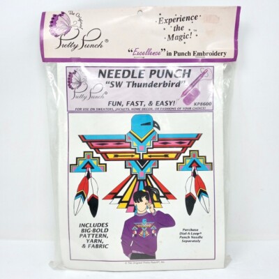 Vintage PRETTY PUNCH Needle Hook Embroidery Kit - Thunderbird Aztec ...