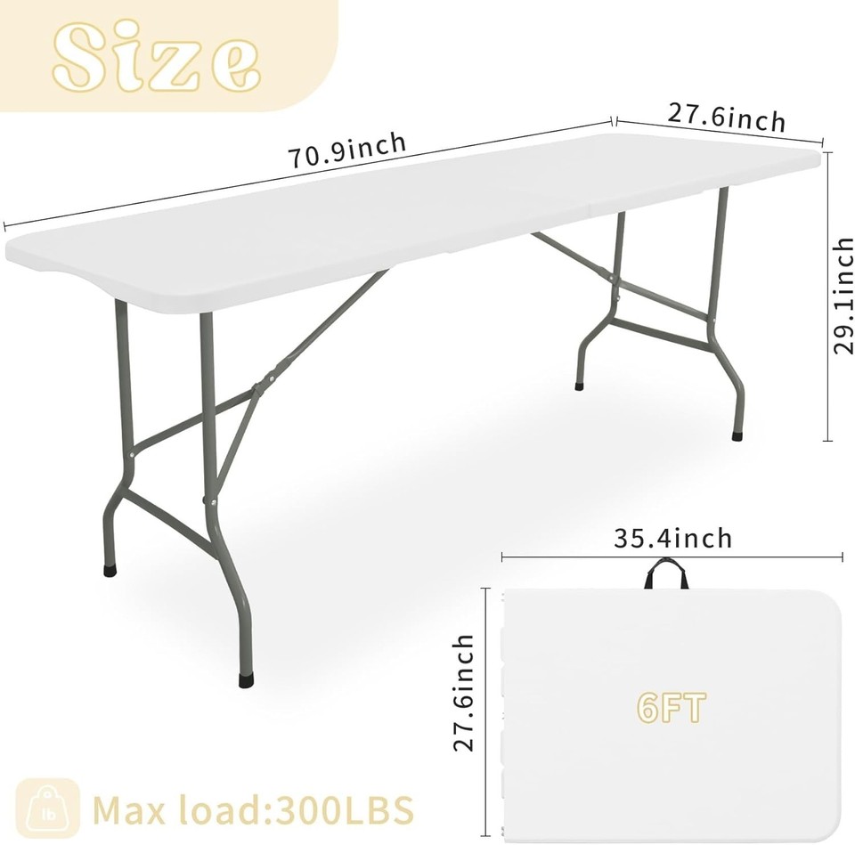 180c Portable Foldable Long Table, Folding Table for Indoor Outdoor ...