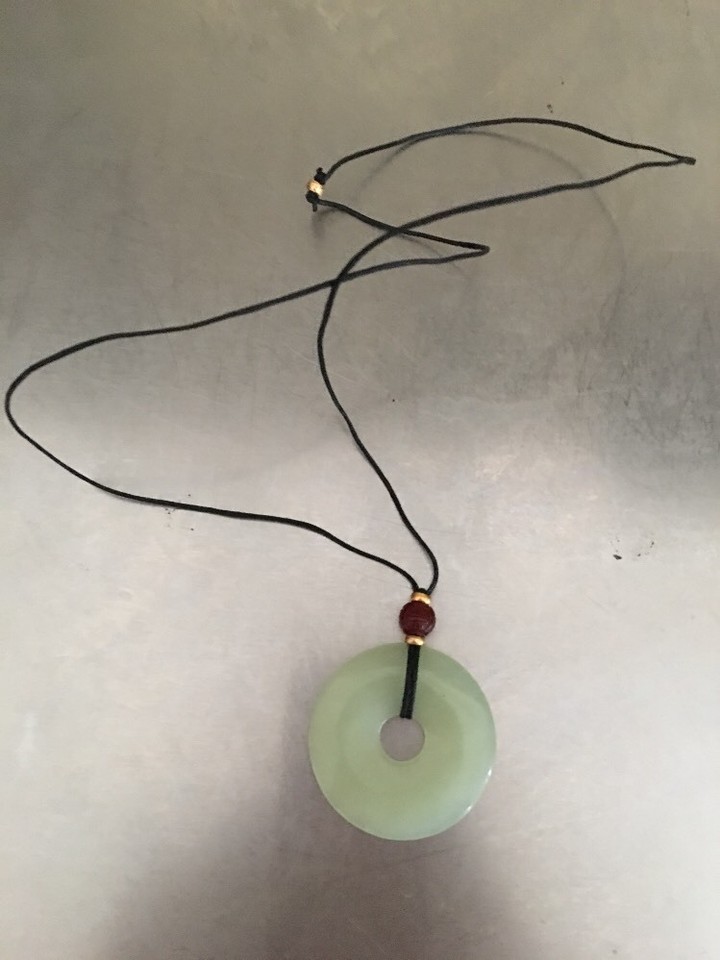 Jade Jadeite Hard Stone Pi Disc Pendant Necklace Circle Donut Good Luck ...