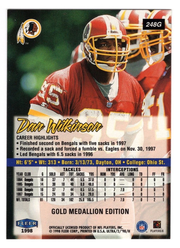 1998 ULTRA GOLD MEDALLION DAN WILKINSON CARD #248 **NM-MT** WASHINGTON ...
