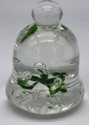 Glass Bell Paperweight, 3 1/4” Tall Base Is 2 1/2”, Green W/bubble ...