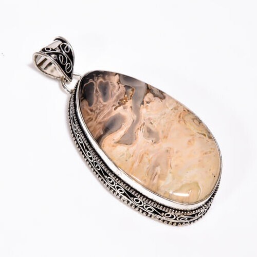 Palmier Racine Agate Vintage Style Handmade 925 Pendentif Argent Massif ...