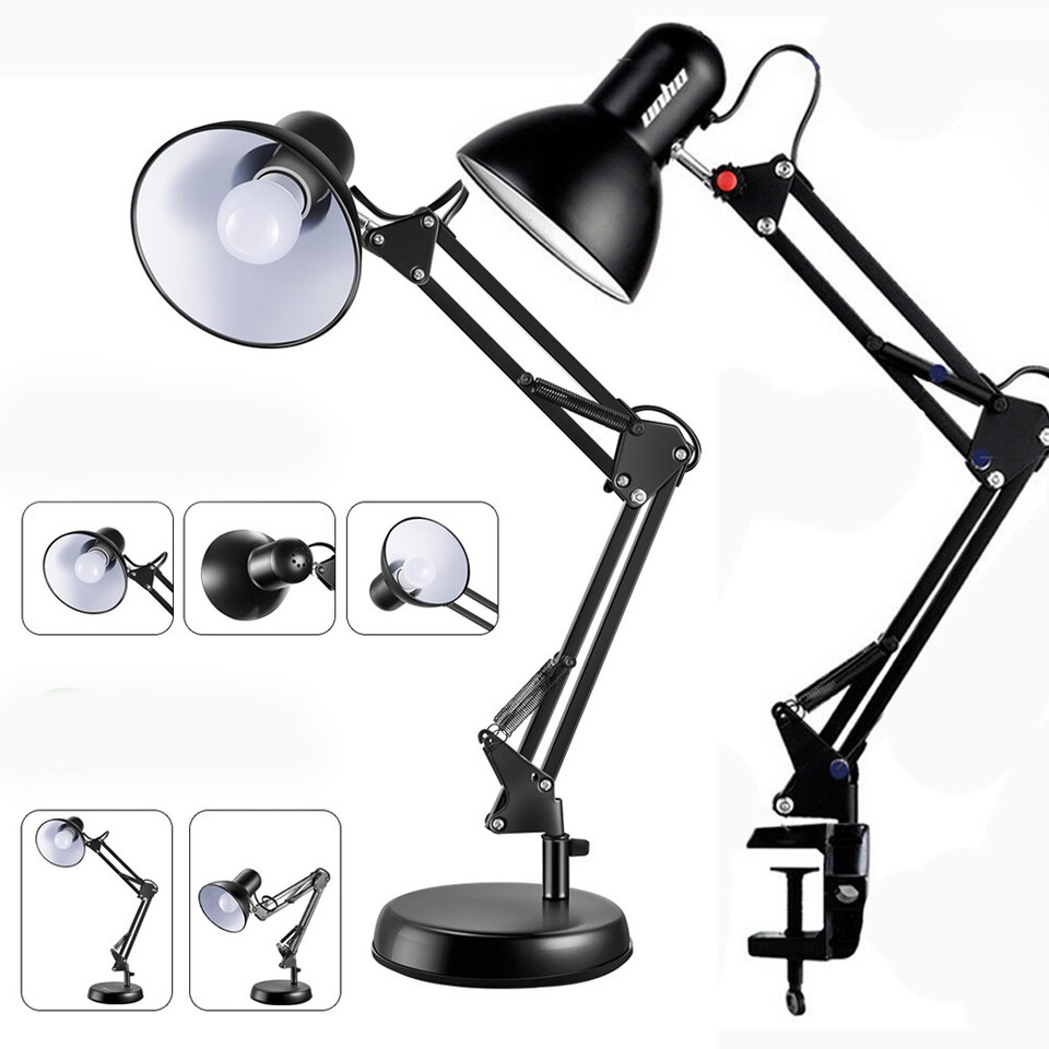 LED Long Swing Arm Desk Lamp W Clamp Metal Adjustable Reading Light ...