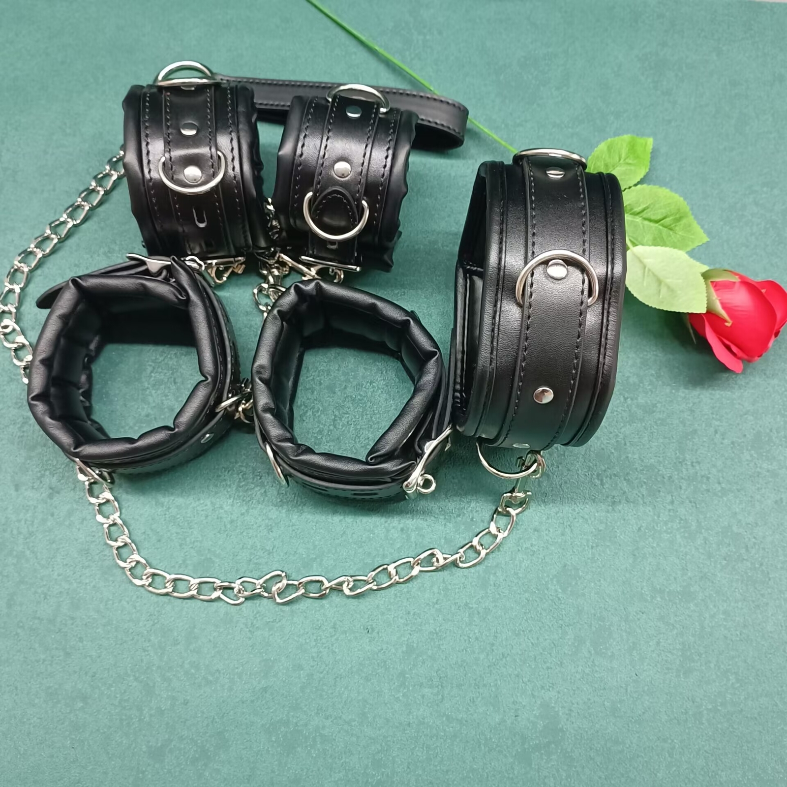 Soft Padded Handcuffs Ankle Cuffs BDSM Bondage Lock Shackles Fetters PU ...